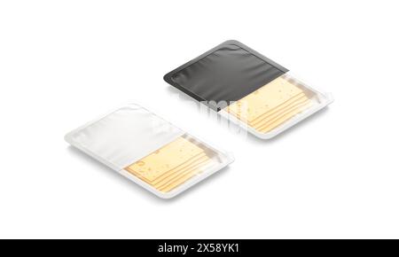 Blank white transparent cheese pack mockup stack, 3d rendering. Empty ...