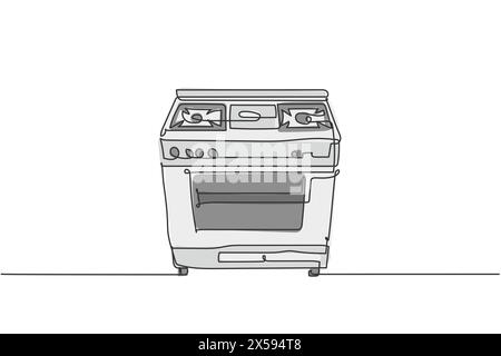 One single line drawing of gas stove with oven home appliance ...