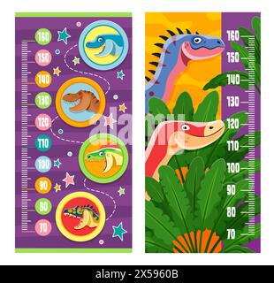Kids height chart ruler with prehistoric dinosaurs. Vector growth meter ...