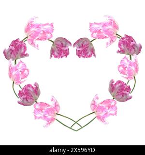 Parrot pink tulips A heart made of pink flowers. The flowers are ...