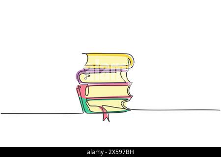 Simple single line drawing of books on the table. Line art design for ...