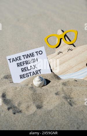 Take time to refresh, relax and restart text on wooden blocks with ...