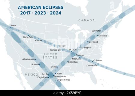 Great American Eclipses, Paths of Totality, political map. Total Solar ...