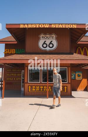 Rustic American Building Barstow Station Sign, Route 66 Town, CA Stock ...