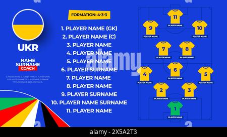 Football field with Ukraine team lineup for European competition ...