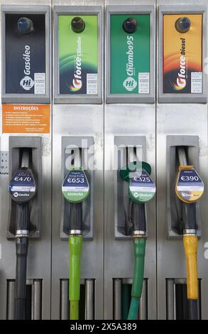 Gas station fuel pumps for different types of gasoline and diesel ...