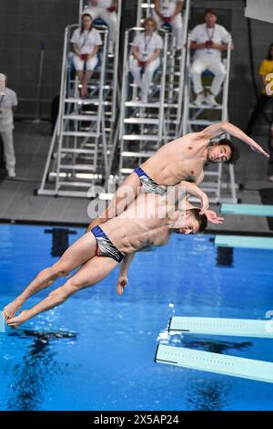 Jules Bouyer and Alexis Jandard compete during the International Diving ...