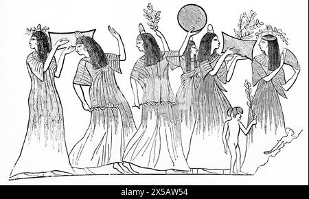 Wood Engraving of Egyptian with Musical Instruments the Sistrums from ...