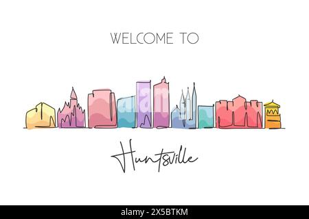 One continuous line drawing of Huntsville city skyline, Alabama ...