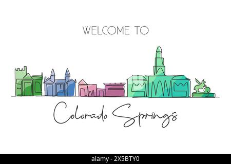 Single continuous line drawing of Colorado Springs city skyline, United ...