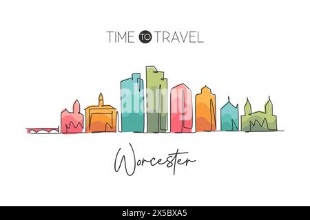 One single line drawing Worcester city skyline, Massachusetts. World ...