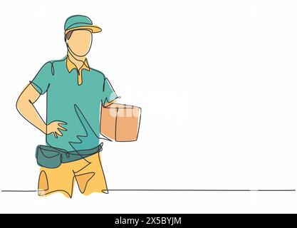 One line drawing of young pizza delivery man gives thumbs up gesture ...