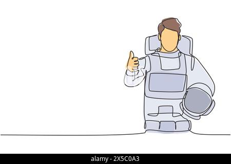 Continuous one line drawing 3 astronauts running on giant astronaut ...