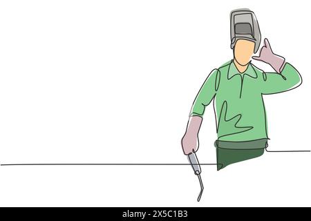 Single continuous line drawing welder with gesture okay works in the ...