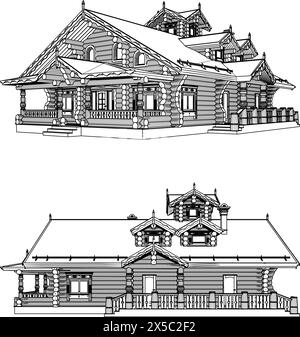 Wooden House Made Of Logs Vector. Wood Building Construction Structure ...