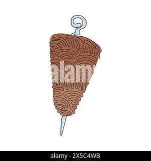 Single continuous line drawing doner kebab on pole. Arabic cuisine fast ...