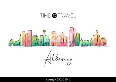 Continuous one line drawing Albany city skyline, New York. Beautiful ...