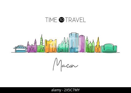 Continuous one line drawing Macon city skyline, Georgia. Beautiful ...