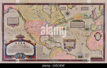 Map showing the overland and overseas flights of Charles A. Lindbergh ...