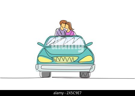 Vector illustration of just married couple driving a white car in ...