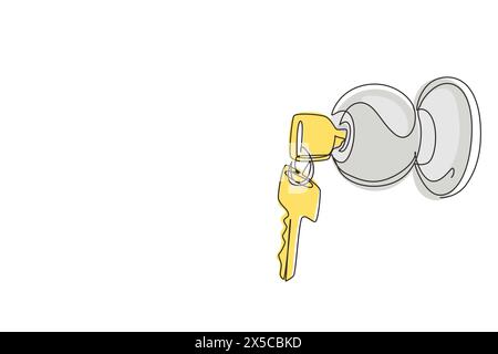 Continuous one line drawing door knob locks with keys isolated. Open ...