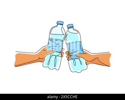 Continuous line drawing of Cheers clinking of friends with bourbon ...