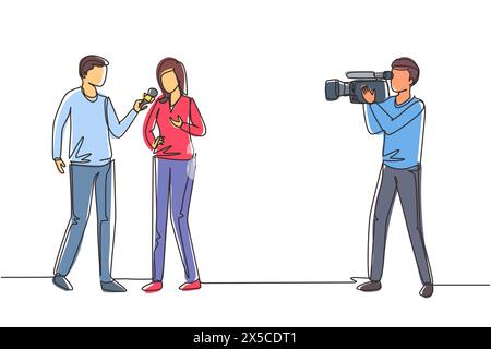 Single continuous line drawing journalist, operator interview ...