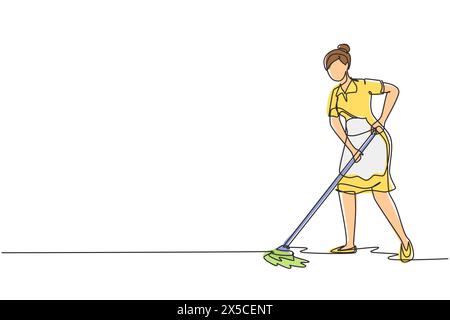 continuous single line drawing of janitor mopping floor, line art ...
