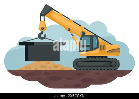 Crane truck and telescopic crane moving heavy objects, heavy machinery ...