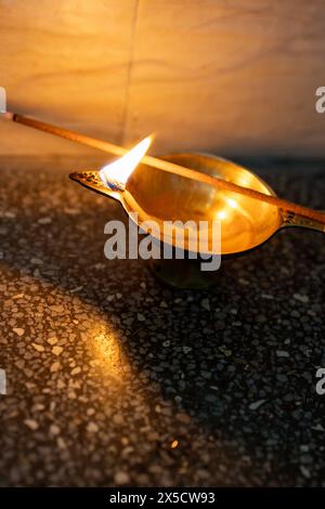 holy copper oil lamp burning at home offerings for almighty god at ...