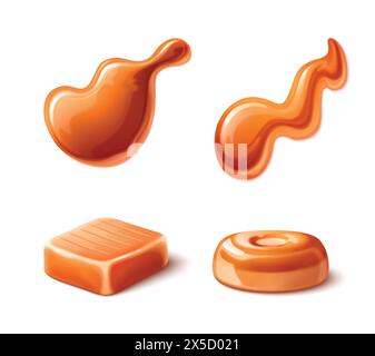 Caramel syrup swirl, liquid toffee cream drop flow. Melt fudge droplet ...