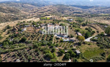 Aerial view of Statos-Ayios Fotios, Cyprus abandoned village, Paphos ...