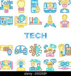 tech enthusiast reality virtual icons set vector. digital augmented ...