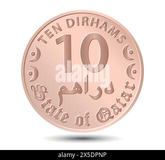 1 dirhams coin of Qatar. Coin side isolated on white background. The ...