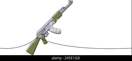 Assault rifle AK 47 one line colored continuous drawing. Various modern ...