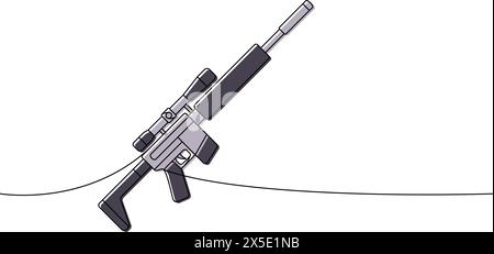 Sniper rifle, sniper firearm one line colored continuous drawing ...