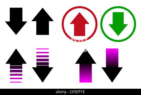 Up and down arrow, Push and Pull round warning direction arrow icons ...