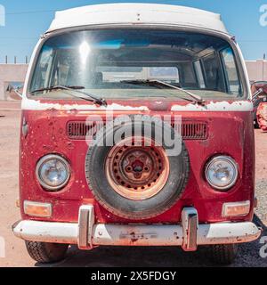 Holbrook, AZ, US-April 13 , 2024: Vintage 1960s bright red VW kombi ...
