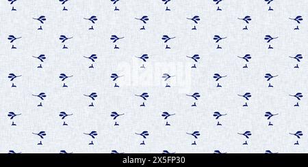 Indigo denim blue leaf motif seamless border. Japanese dye batik fabric ...