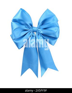 Light blue satin ribbon bow isolated on white Stock Photo - Alamy