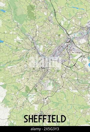 Modern City Map - Sheffield city of England with wards and titles UK ...