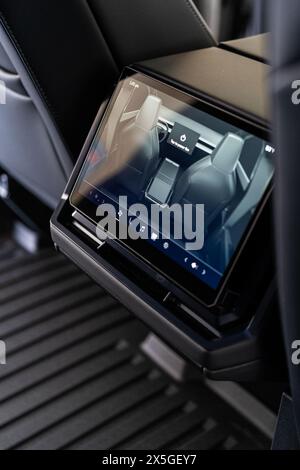 Advanced Rear Seat Screen Interface in Tesla Cybertruck Stock Photo - Alamy