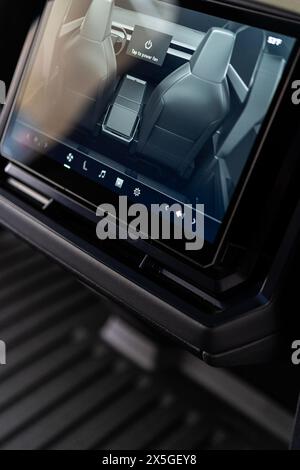 Advanced Rear Seat Screen Interface in Tesla Cybertruck Stock Photo - Alamy