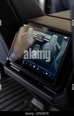 Advanced Rear Seat Screen Interface in Tesla Cybertruck Stock Photo - Alamy