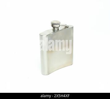 whisky flask in leather cover isolated Stock Photo - Alamy