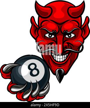 Devil Angry Pool 8 Ball Billiards Mascot Cartoon Stock Vector Image ...