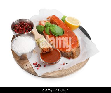 Fresh marinade, fish and other products isolated on white Stock Photo ...