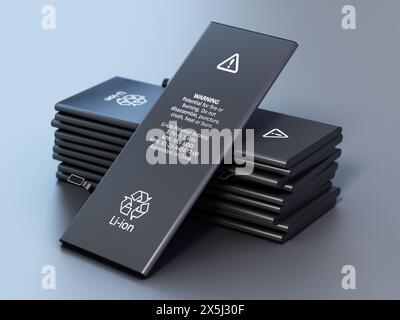 Stack of modern lithium Ion cellphone batteries isolated on white ...