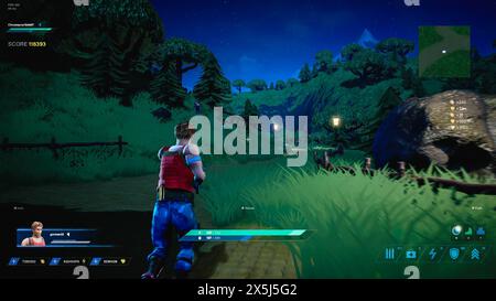 Shot of Night Video Game Mock-up Concept. Gameplay of 3D Third Person ...