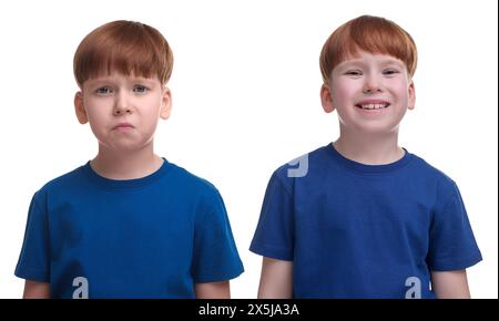 Boy showing different emotions on white background, collage Stock Photo ...